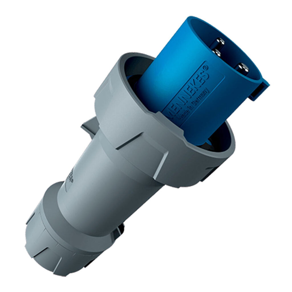 ENCHUFE INDUSTRIAL MONOFASICO (2P+T) 63AMP 250V AZUL IP67 MENNEKES