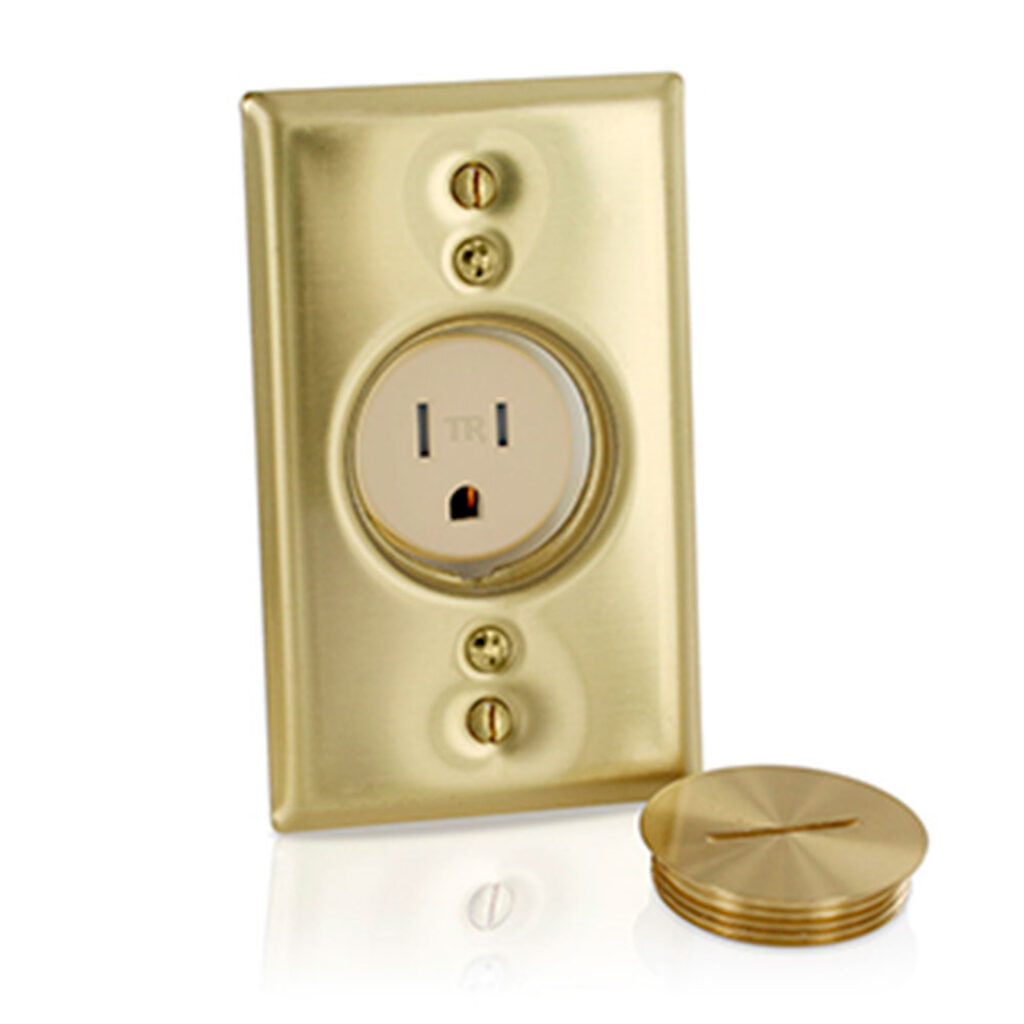 CAJA DE PISO CON TOMACORRIENTE SIMPLE DE BRONCE LEVITON
