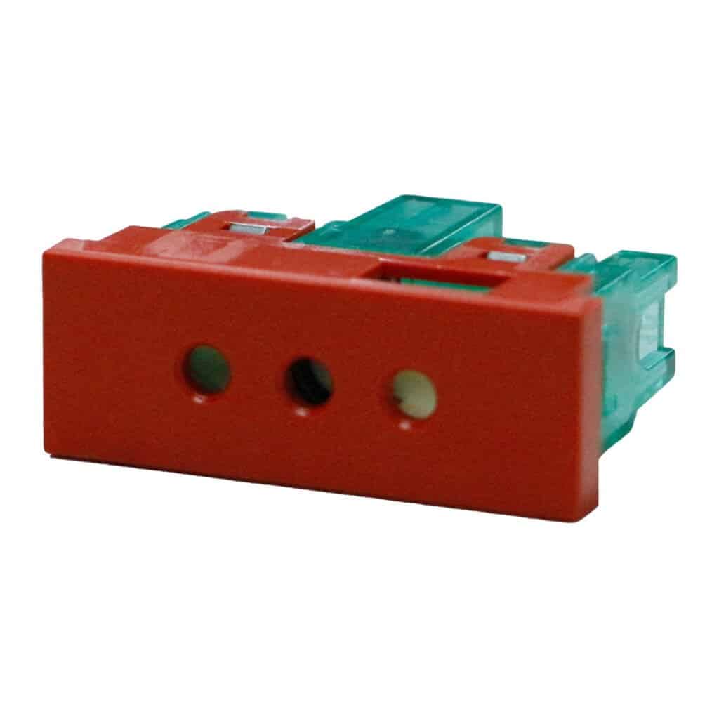 TOMA 3 EN LÍNEA BIPOLAR L/T 10A 250V ROJO CON PROTECCION (1 MÓDULO)