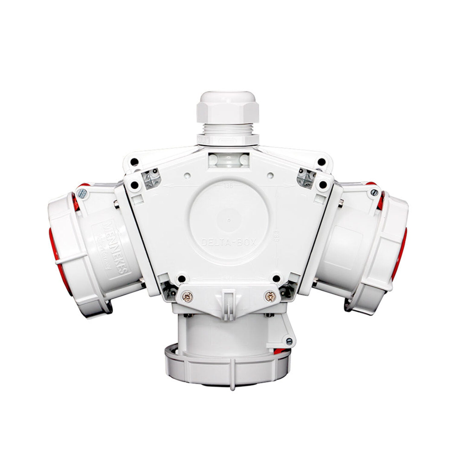 TOMA TRIPLE AEREO (PULPO) DELTABOX TRIFASICO (3P+T) 32AMP 415V ROJO ...