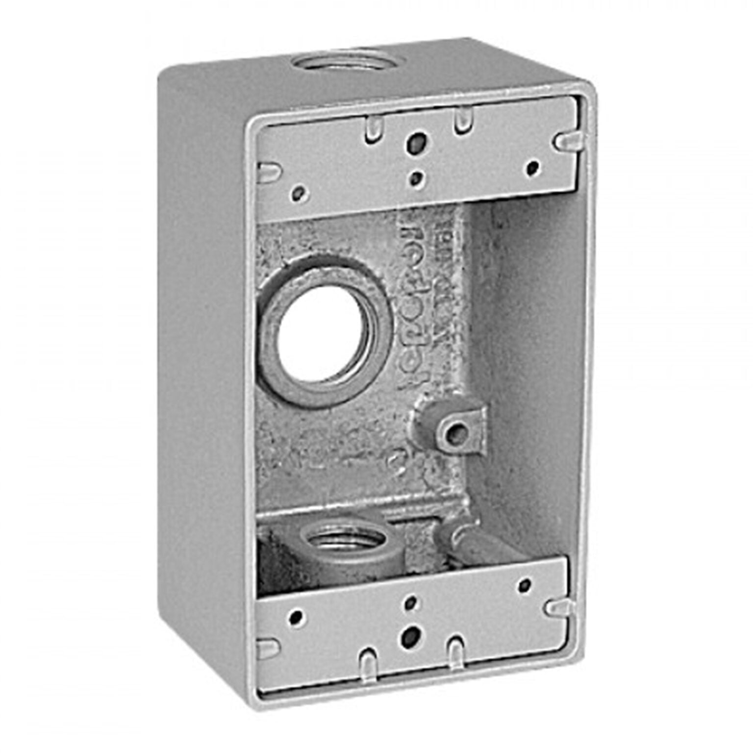 CAJA RECTANGULAR UNIVERSAL DE ALUMINIO 3/4'' CON 3 SALIDAS (RED DOT)